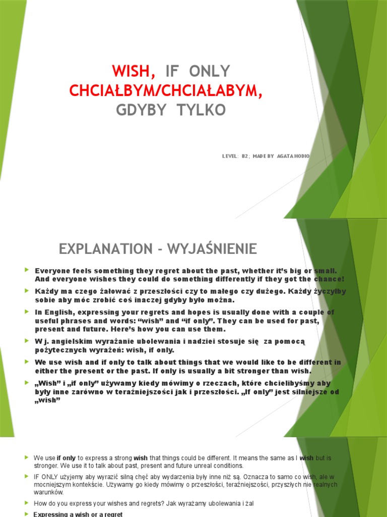 WISH, IF ONLY - Grammar | PDF