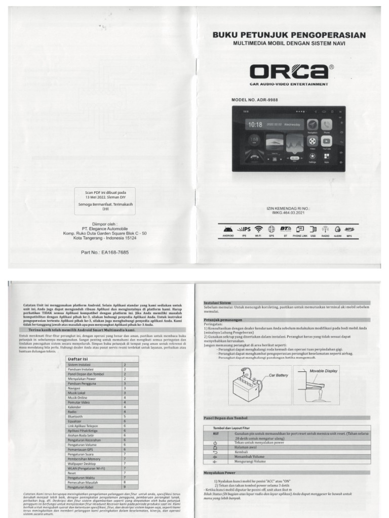 ORCA 7688 Car Audio-Video - Android 7 Inch Manual Book 1 | PDF