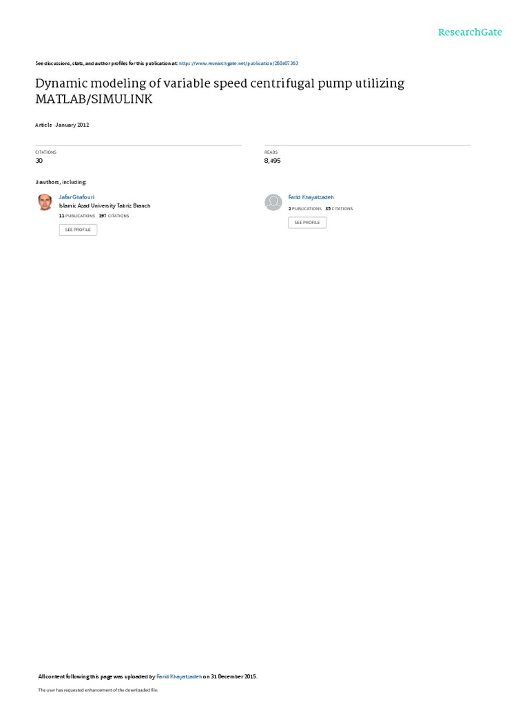 Dynamic Modeling of Variable Speed Centrifugal Pum | PDF