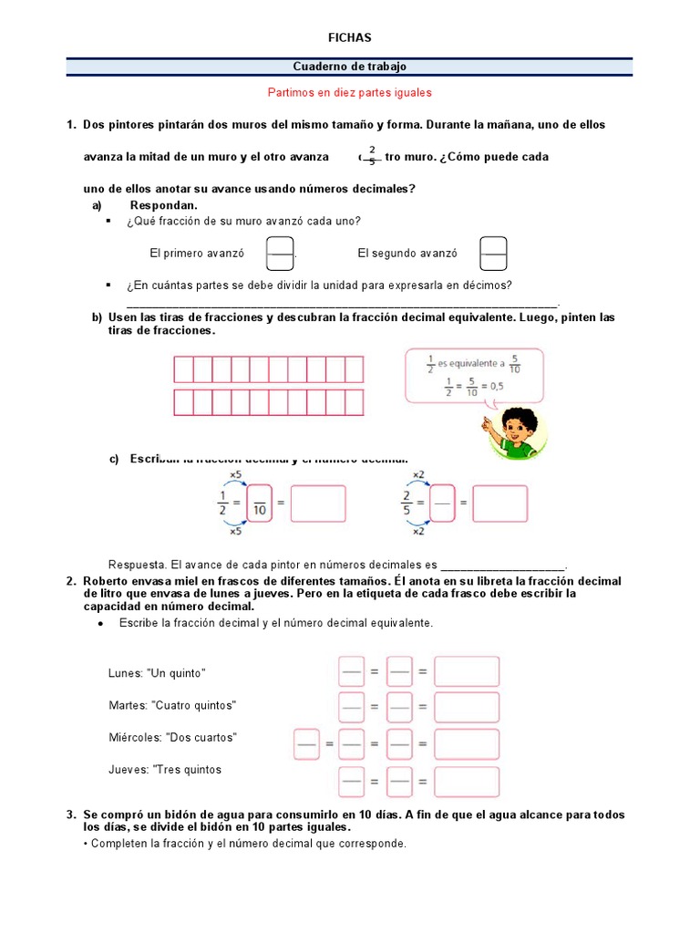 Ficha Fracciones y Numeros Decimales | PDF