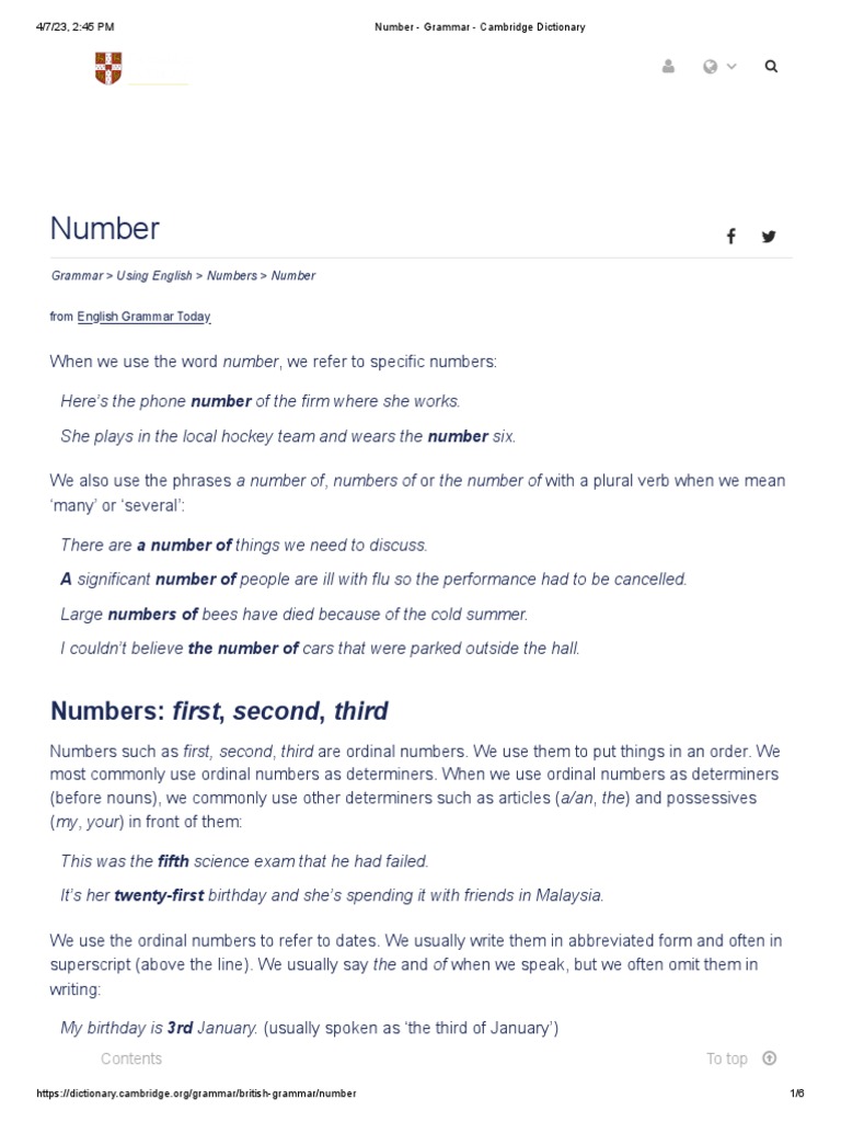Number - Grammar - Cambridge Dictionary | PDF | Adverb | English Language