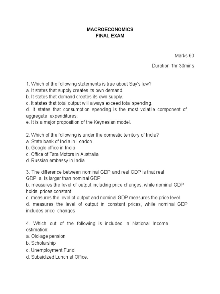 Macroeconomics - Final Exam (8th Batch) | PDF | Consumption (Economics ...