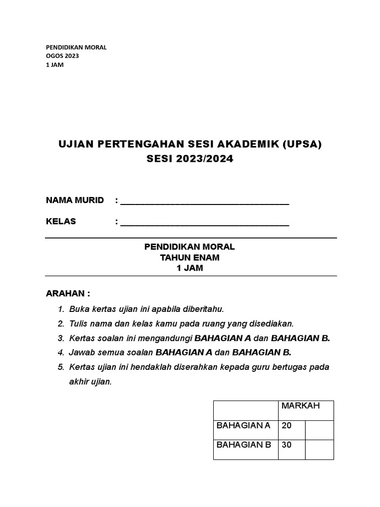 Pendidikan Moral Exam Paper 1 Pdf