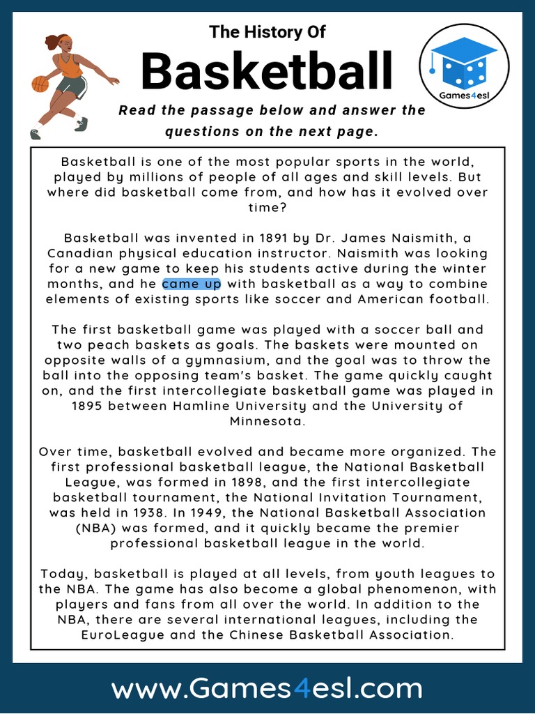 Reading Comprehension Worksheet Basketball | PDF