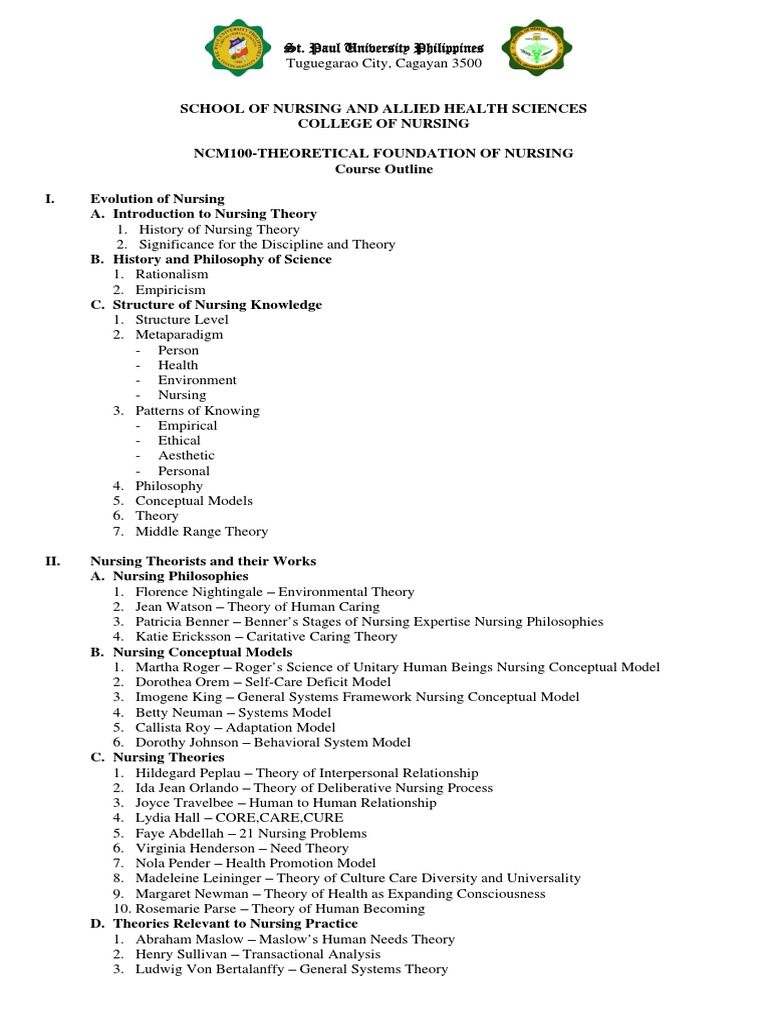 Course Outline NCM100 | Download Free PDF | Nursing | Theory