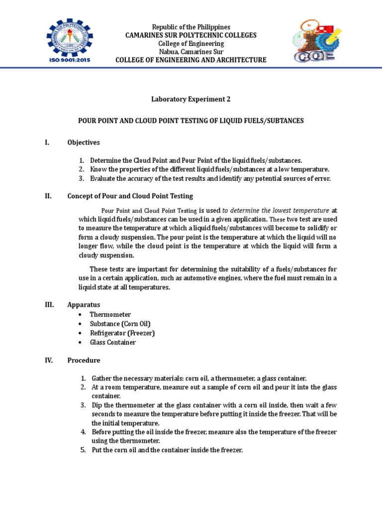 Cloud and Pour Point Testing of Oils | PDF | Thermometer | Temperature