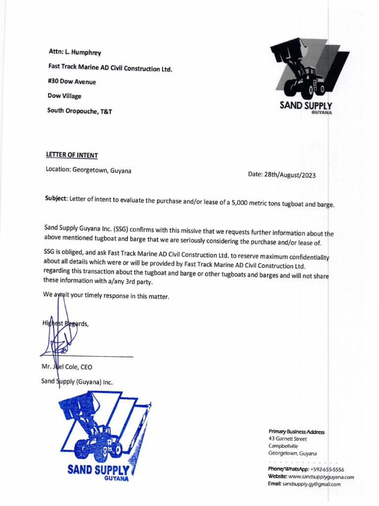 SSG Letter of Intent - Fast Track | PDF