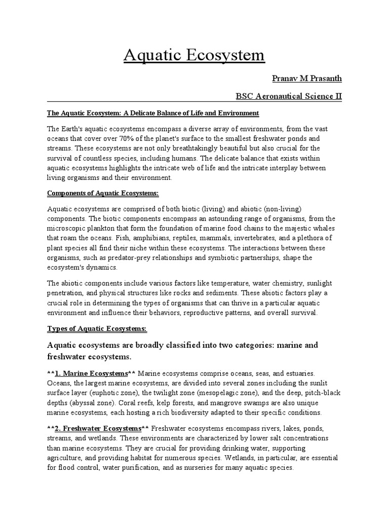 Aquatic Ecosystem | PDF | Ecosystem | Biodiversity