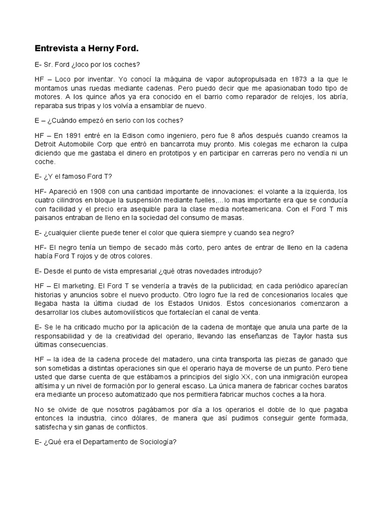 Entrevista A Herny Ford | PDF | Compania de motores ford | Antisemitismo Entrevista A Herny Ford | PDF | Compania de motores ford | Antisemitismo