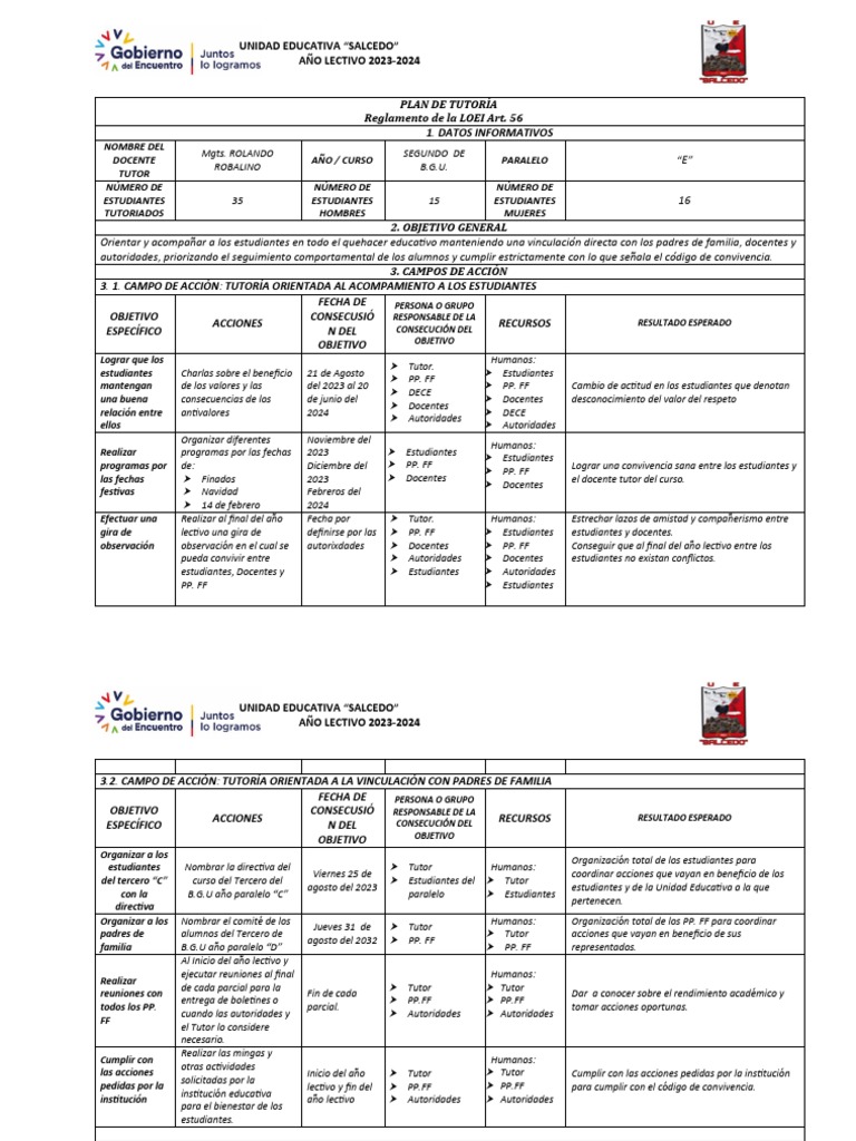 Plan de Tutoria Segundo e 2024 | PDF