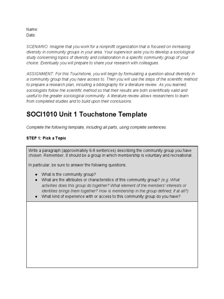SOCI1010 Touchstone 1 Template | Download Free PDF | Sociology | Community