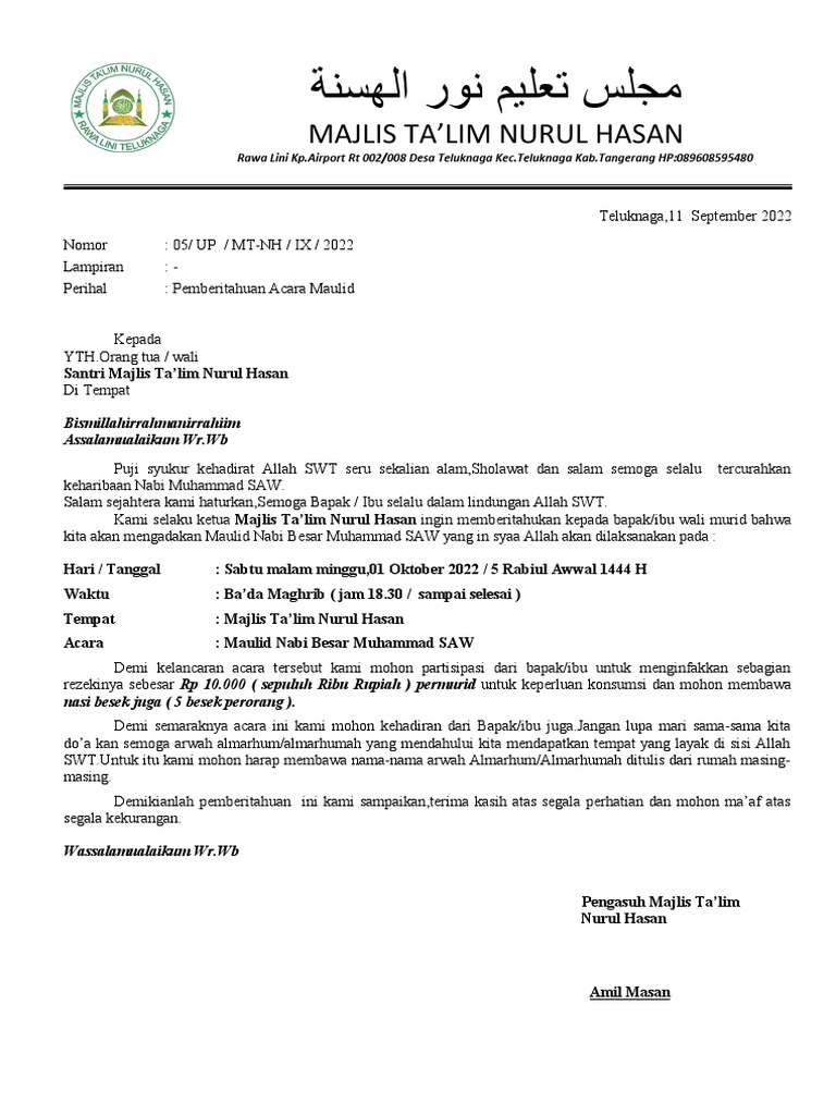 Undangan Maulid Majlis Ta'Lim Nurul Hasan | PDF