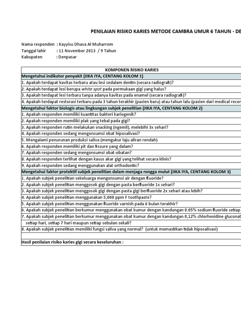 Akhmad Kamal 19-04 - Penilaian Risiko Karies Metode Cambra 1 | PDF | Pengembangan Diri | Sains ...