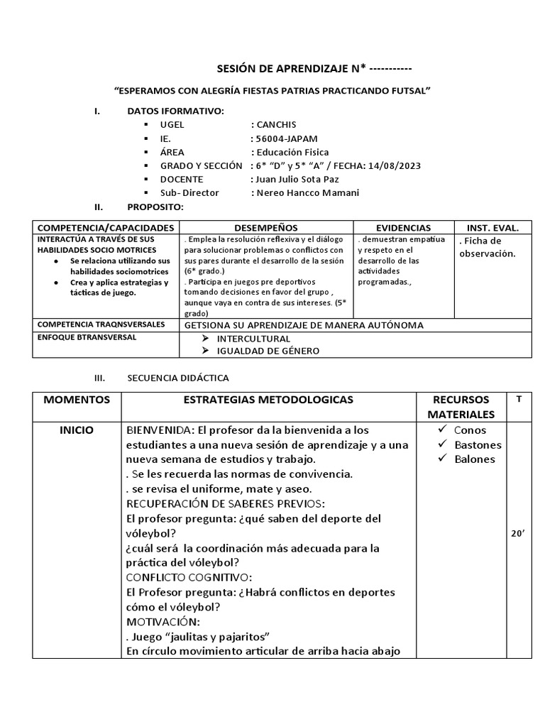 Sesión de Aprendizaje N | PDF | Maestros | Aprendizaje