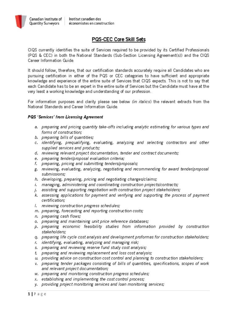 PQS - CEC Core Skill Sets | PDF | Procurement | Mediation