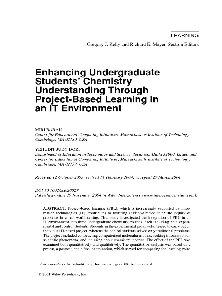 Science Education - 2004 - Barak - Enhancing Undergraduate Students Chemistry Understanding ...