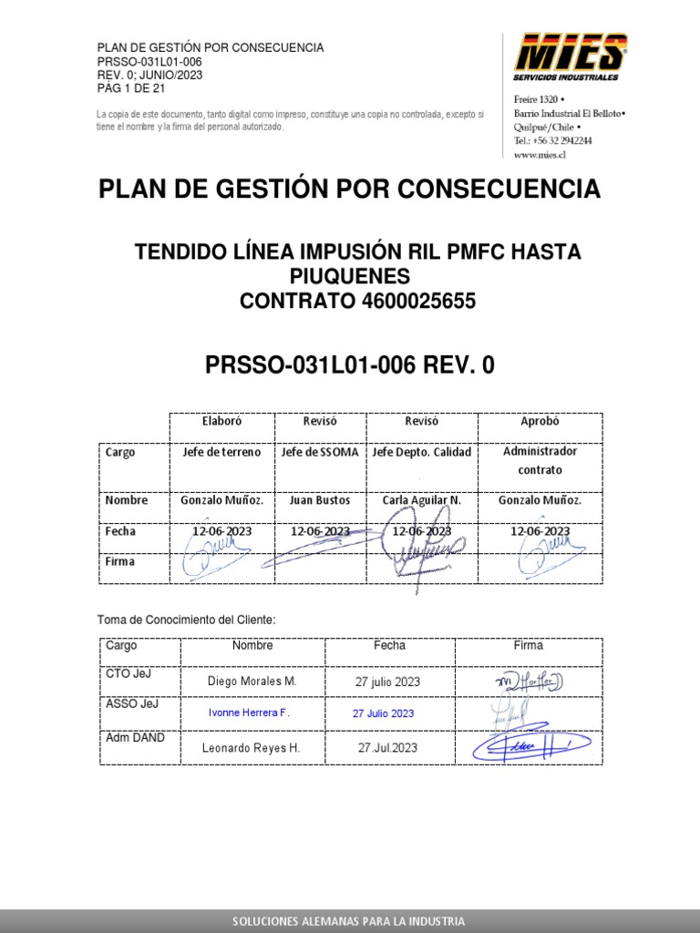 Prsso-031l01-006 - 0 Plan de Gestion Por Consecuencia - Firmado | PDF