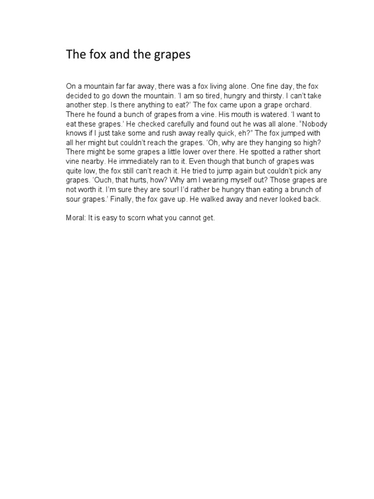 The Fox and the Grapes: A Summary | PDF