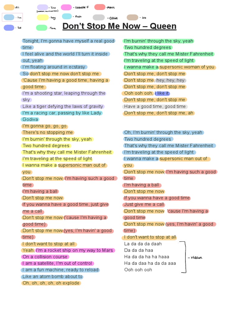 Dont Stop Me Now Lyrics | PDF