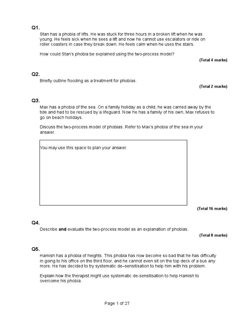 Behaviourial Approach Phobias Qs and As | PDF | Phobia | Classical ...