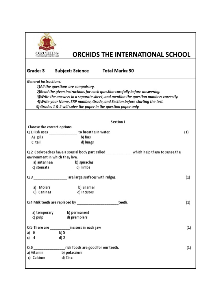 Grade3 Science Set2pdf | PDF | Tooth | Dentistry Branches