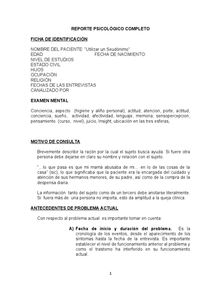 Reporte Psicológico Completo | PDF | Enfermedades y trastornos | Sicología