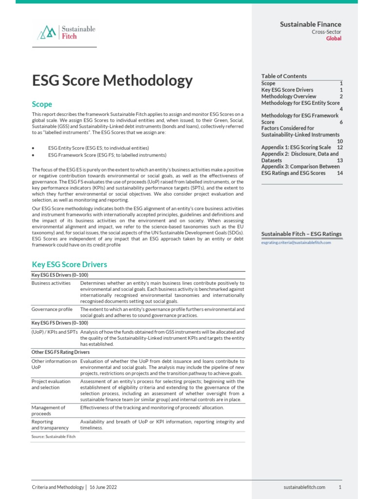Sustainable Fitch ESG Score Methodology | PDF | Performance Indicator ...