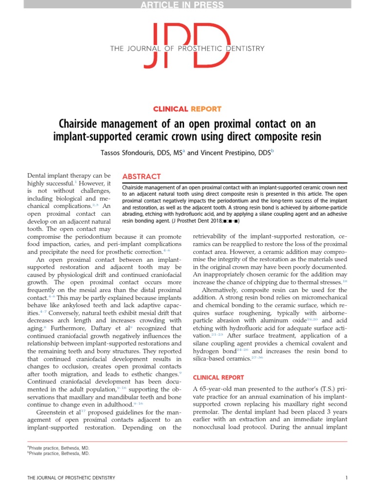 Chairside Management of An Open Proximal Contact On An Implant-Supported Ceramic Crown Using ...