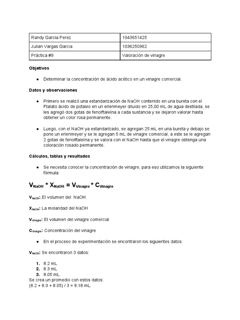 Valoracion de Vinagre | PDF | Valoración | Química Valoracion de Vinagre | PDF | Valoración | Química