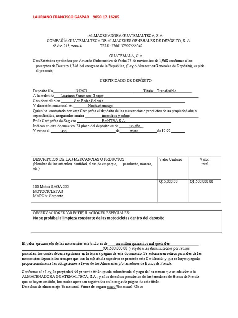 Certificado de Deposito | PDF | Guatemala Certificado de Deposito | PDF | Guatemala