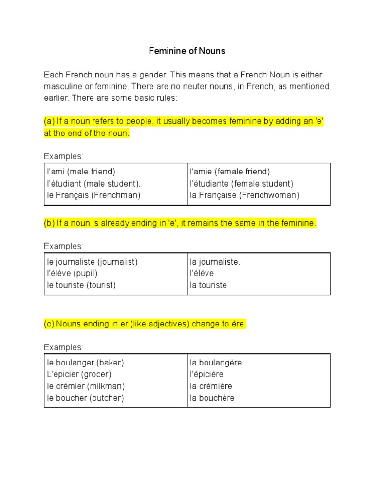 Feminine of Nouns | Download Free PDF | Grammatical Gender | Noun