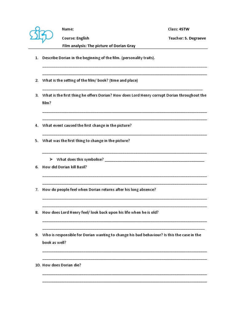 Picture of Dorian Gray Movie Questions | PDF