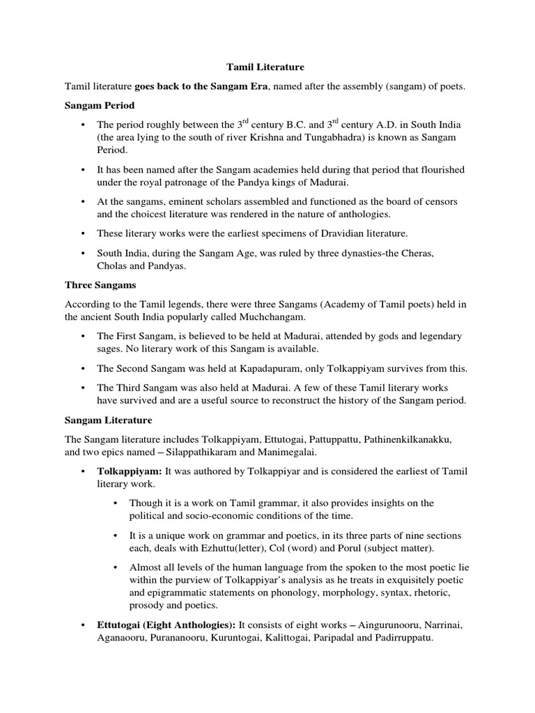 Significant South Indian Literature Notes | PDF | Tamil Literature | Tamils
