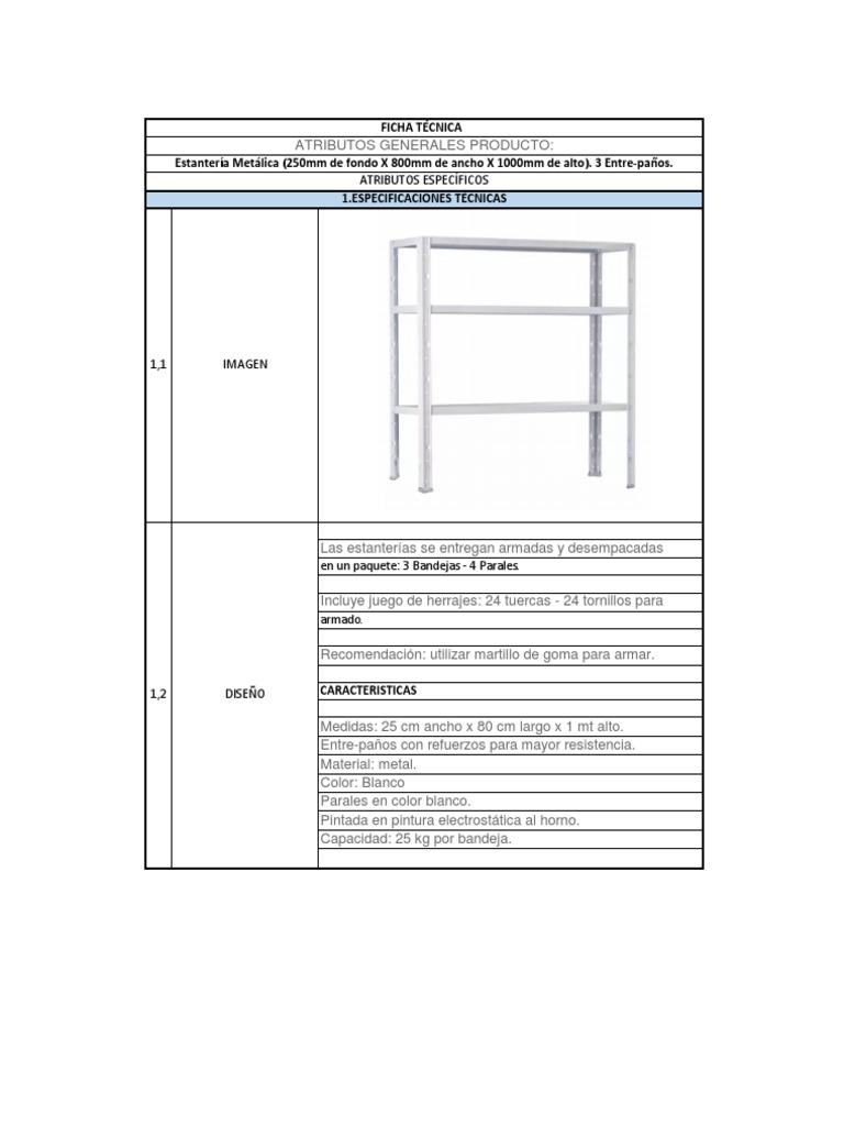 Ficha Tecnica - Estantes Metálico Tres Niveles | PDF