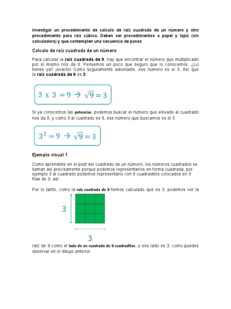 Investigar Un Procedimiento de Calculo de Raíz Cuadrada de Un Número y ...