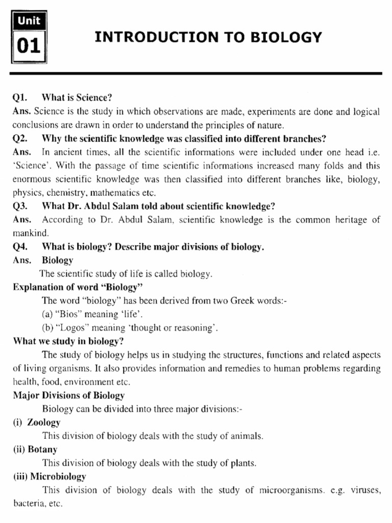 9th Class Chaptr 1 BIOLOGY Notes | PDF