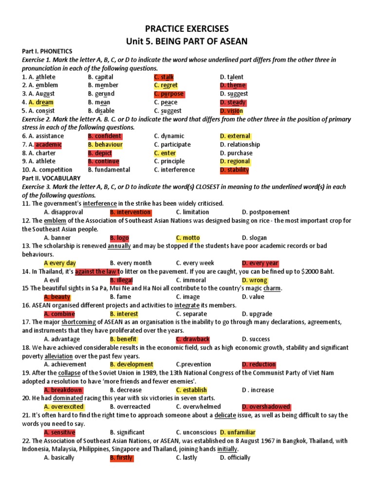 ASEAN Language Exercises | PDF | Vietnam | Vietnamese People
