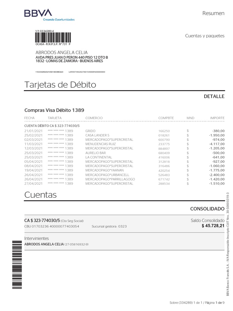 Extracto de Cuenta BBVA 30-50000319-3 | PDF