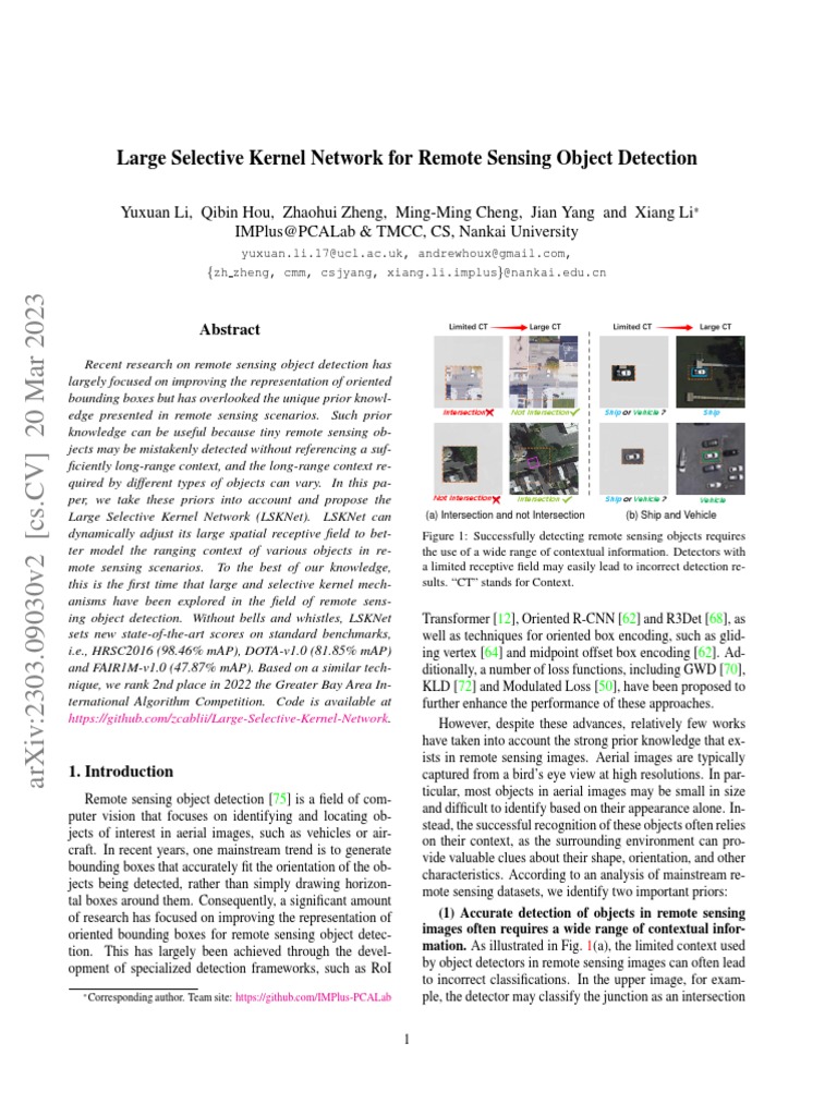 Large Selective Kernel Network For Remote Sensing Object Detection | PDF