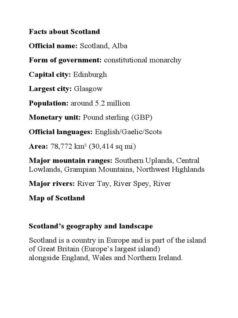 Facts About Scotland | PDF | Scotland | Scottish Highlands