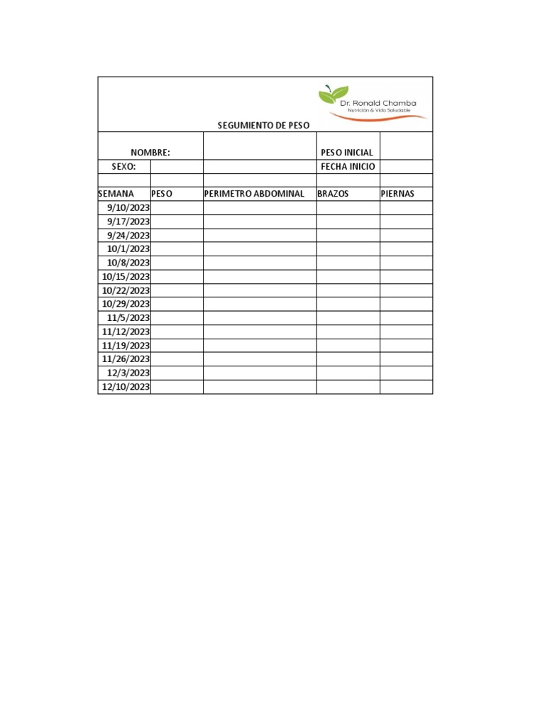 Control de Peso y Medidas Semanal | PDF