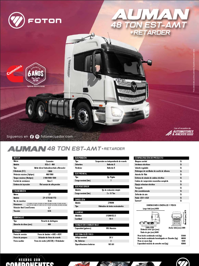 Foton Ficha Auman 48 Ton Est Retarder 2022 Junio | PDF | Vehículos | Estilos de carrocería