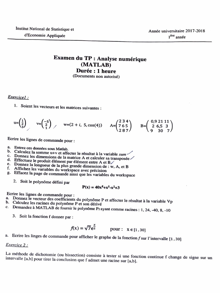 Examen MATLAB 2017 2018 | PDF | Mathématiques appliqués | Algorithmes et structures de données