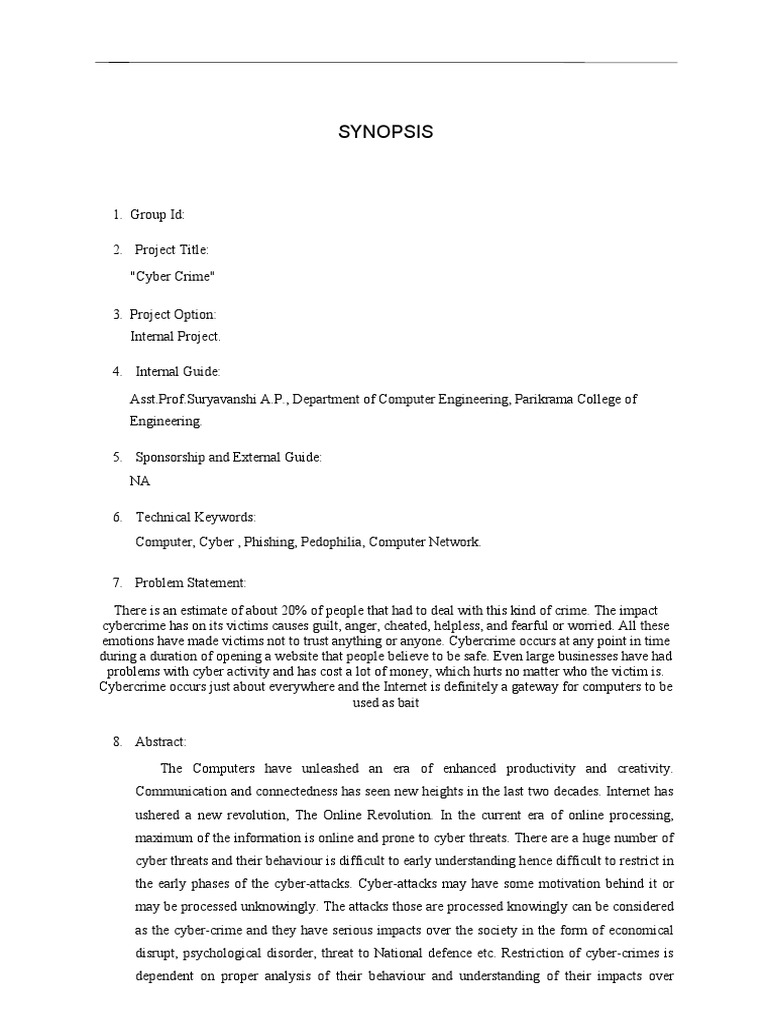 Cyber Crime Synopsis | PDF | Boolean Algebra | Teaching Mathematics