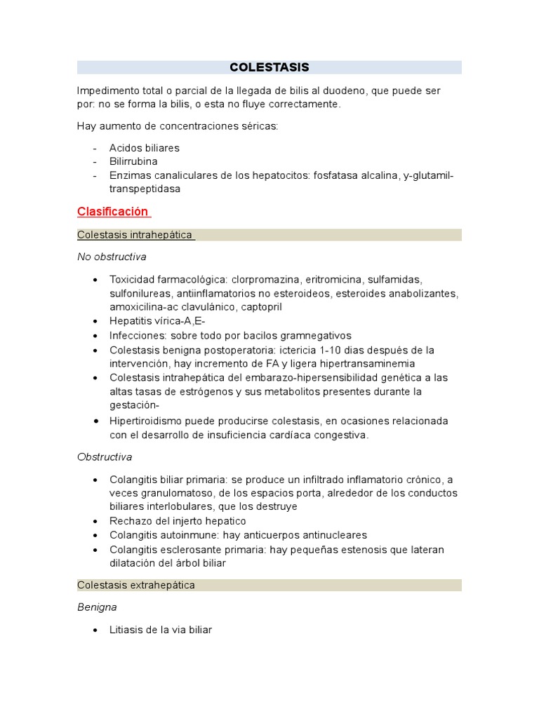 Clasificación y tratamiento de colestasis | PDF | Bilis | Abdomen