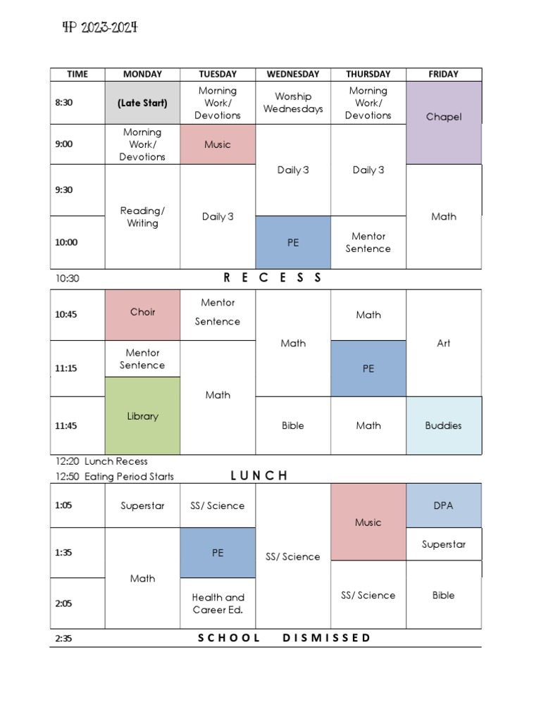 2023 2024 4p Timetable Pdf