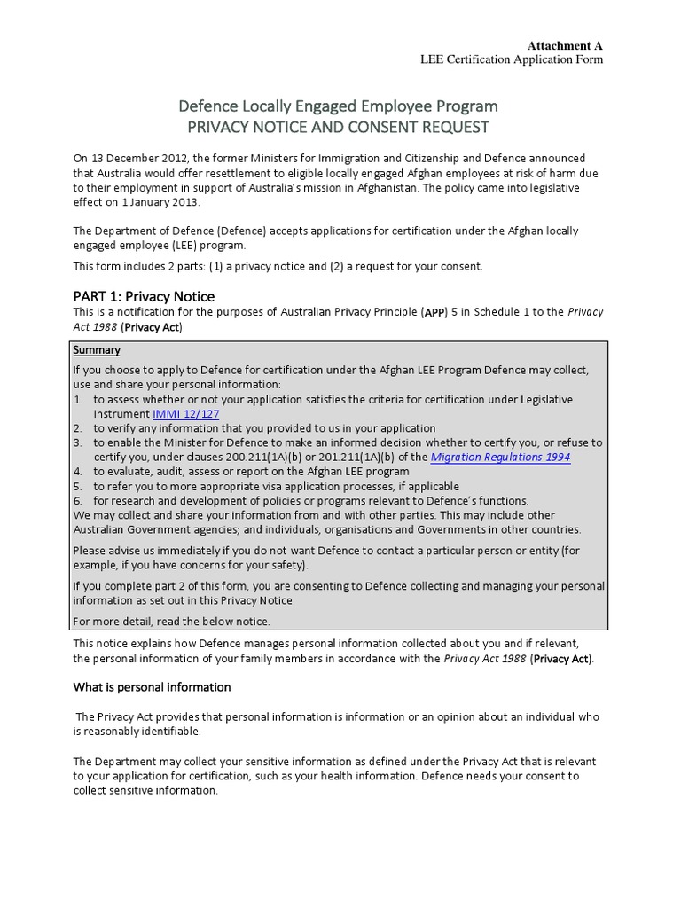Afghan LEE Program Privacy Notice | PDF | Privacy | Justice