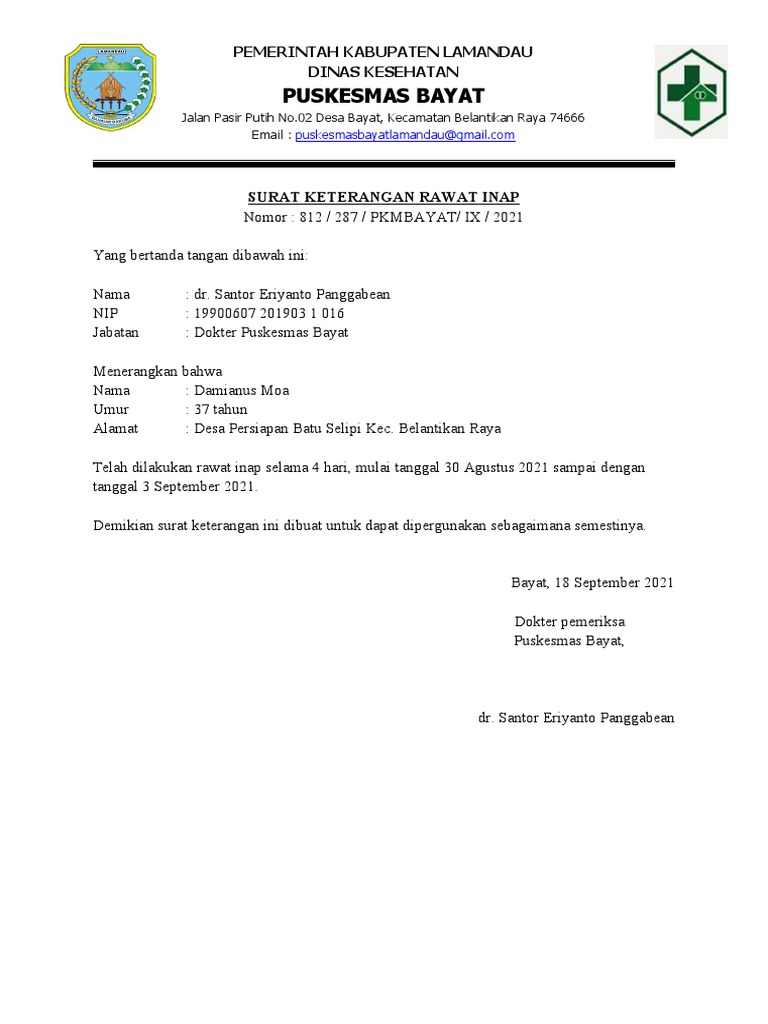 Surat Keterangan Rawat Inap | PDF