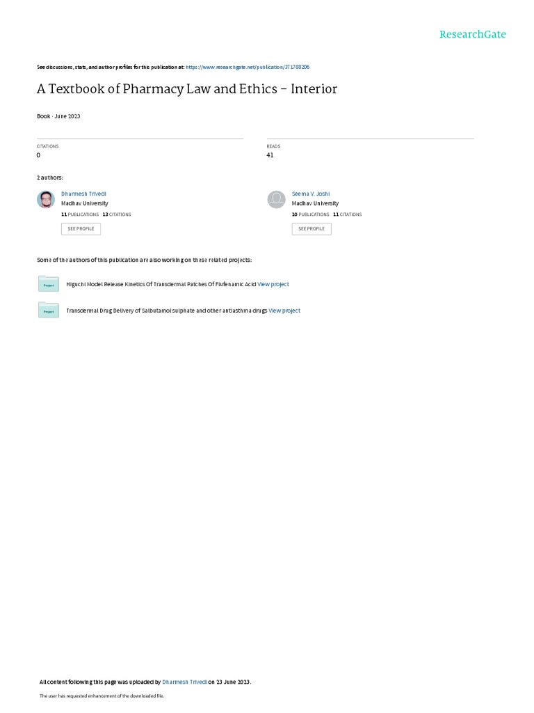 A Textbooko Pharmacy Law and Ethics | PDF | Pharmacist | Pharmacy