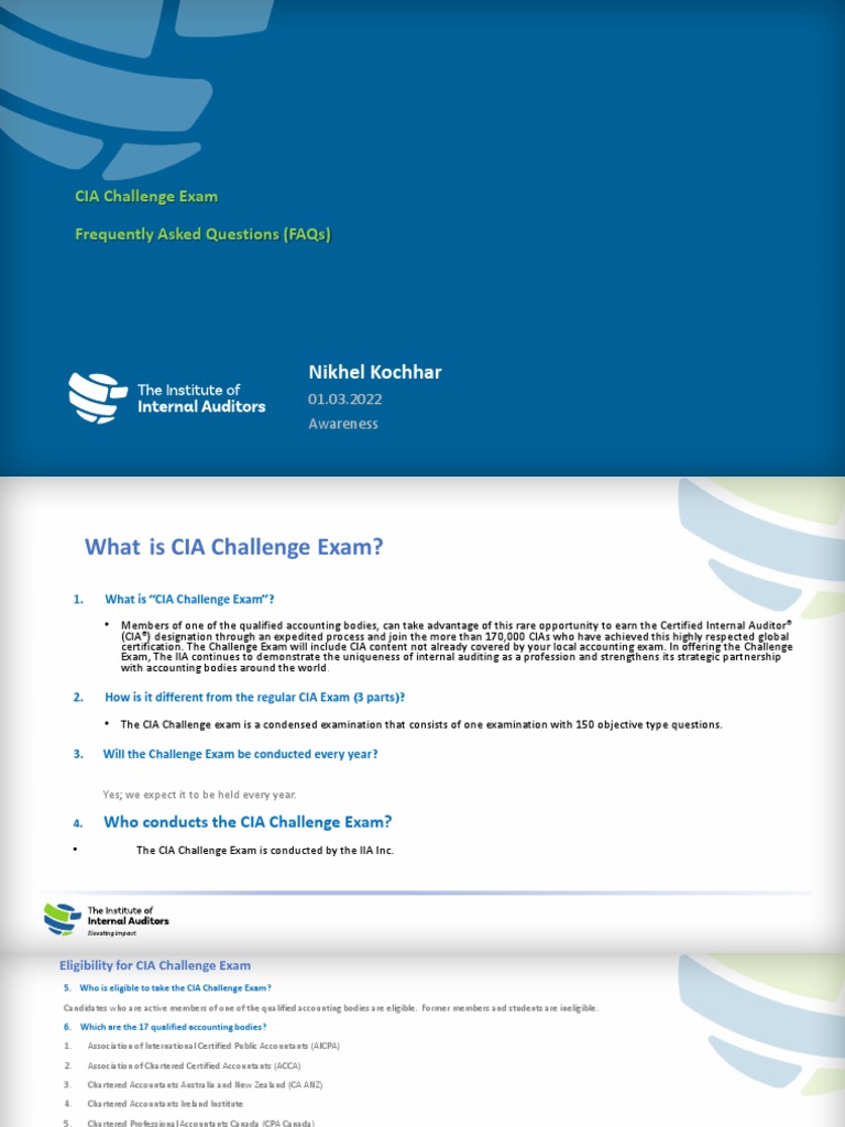 FAQs CIA Challenge Exam 2022 | PDF | Accountant | Service Industries